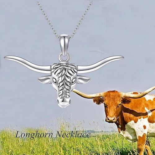 925 Sterling Silver Head Longhorn Cow Pendant Necklace Jewelry Gift for ...