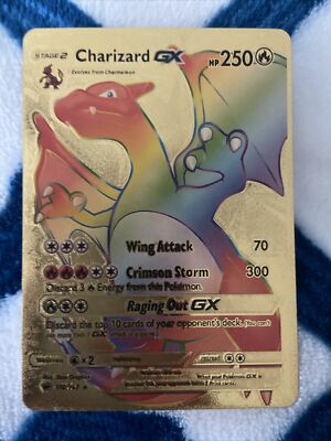 Rainbow Charizard GX Gold Metal Fan Art Pokemon Card HP250 150/147 | eBay