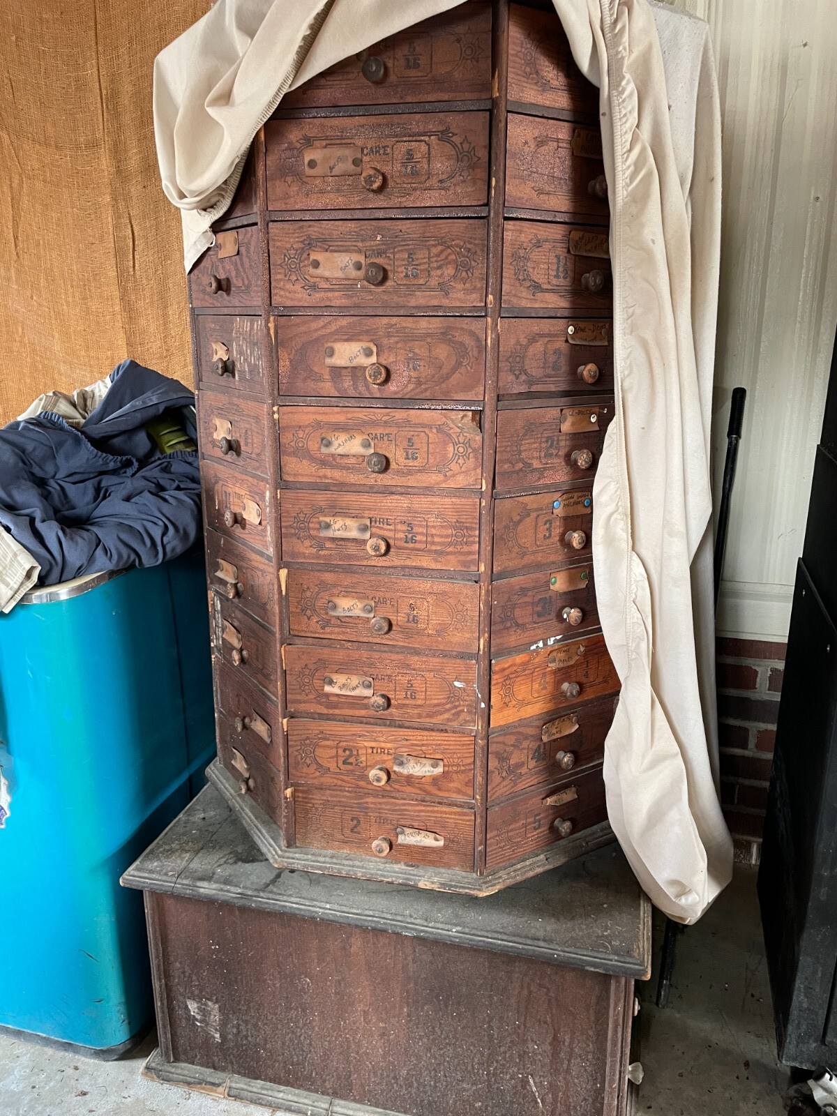 Vintage Wooden Antique Rotating Octagon Hardware Store Cabinet | eBay