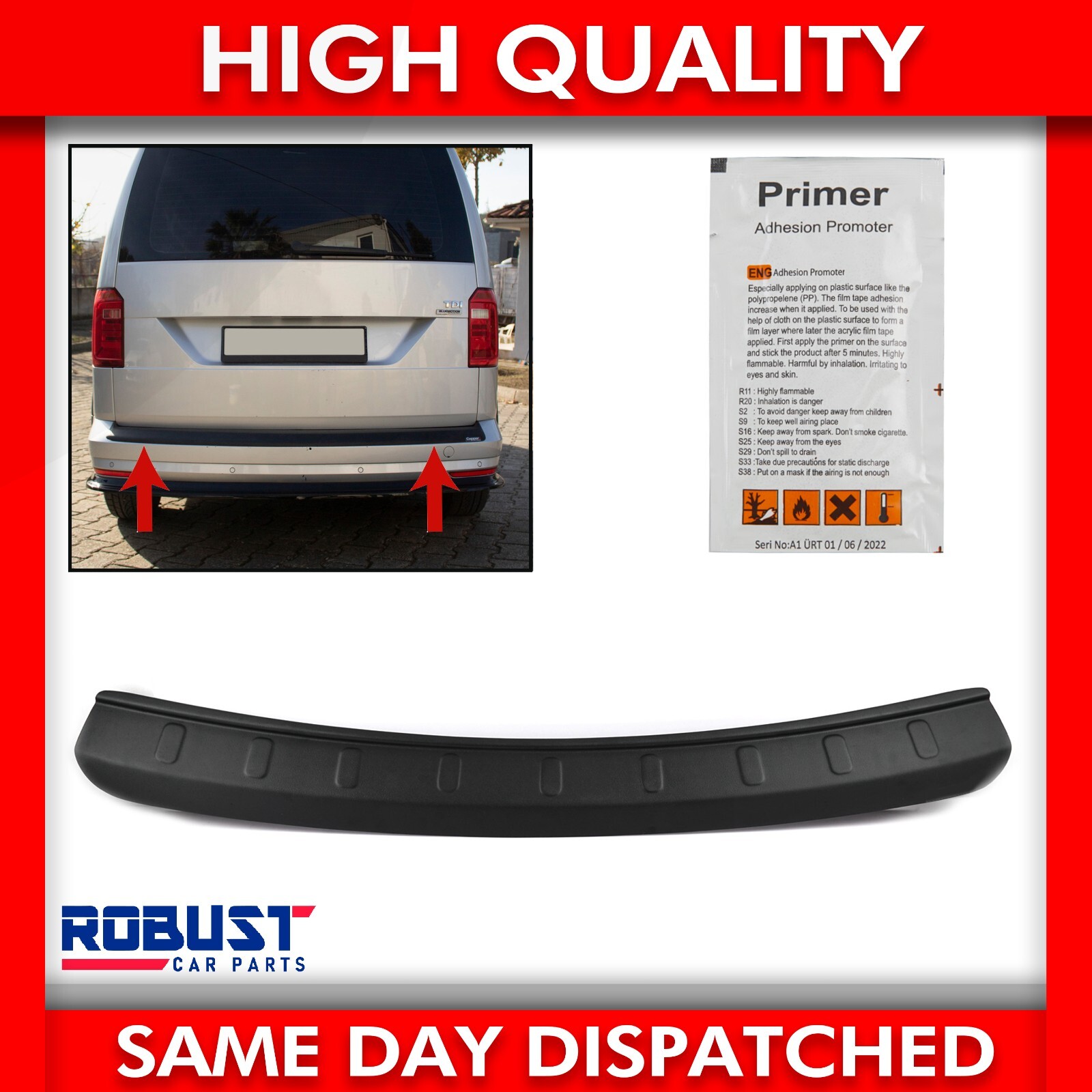 FOR VW CADDY & CADDY MAXI REAR BUMPER PROTECTOR STE GUARD TRIM COVER ...