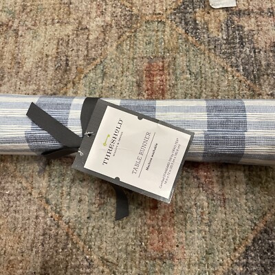 NEW Threshold Table Runner 14 X 72" Blue White Gingham Check Plaid ...