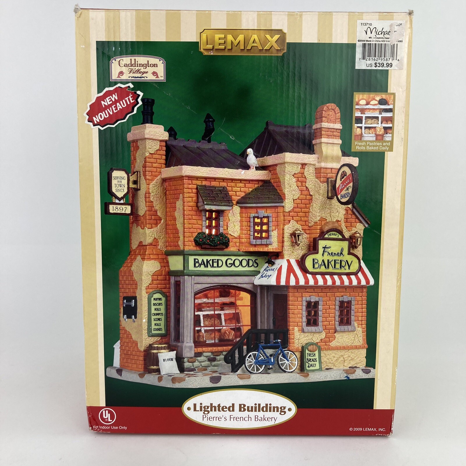 Lemax Christmas Village Pierre's French Bakery Lighted Building In Box ...