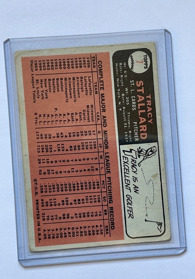 1966 Topps - #7 Tracy Stallard | eBay
