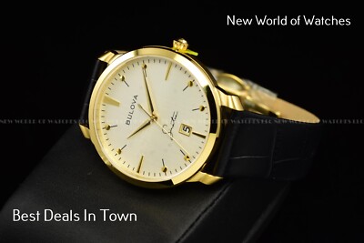 Bulova 97B204 Men's Frank Sinatra Classic Gold Tone Watch Black Leather ...