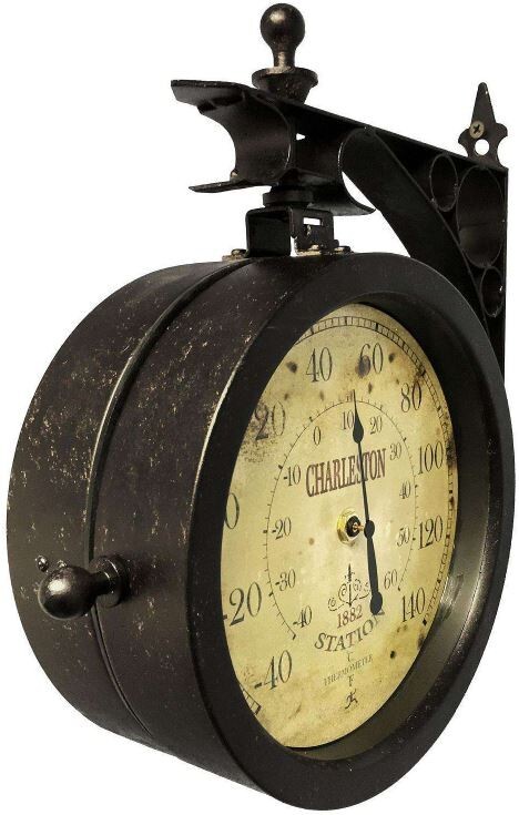 Outdoor Wall Clock Thermometer Combo 8" Round Rustic Vintage Porch ...