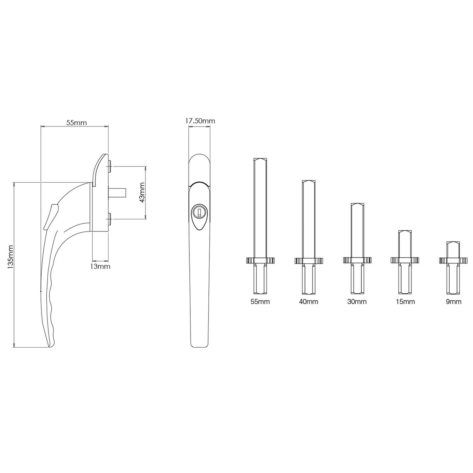 10 x UPVC Universal Inline Window Handle Double Glazing Espag Lock ...
