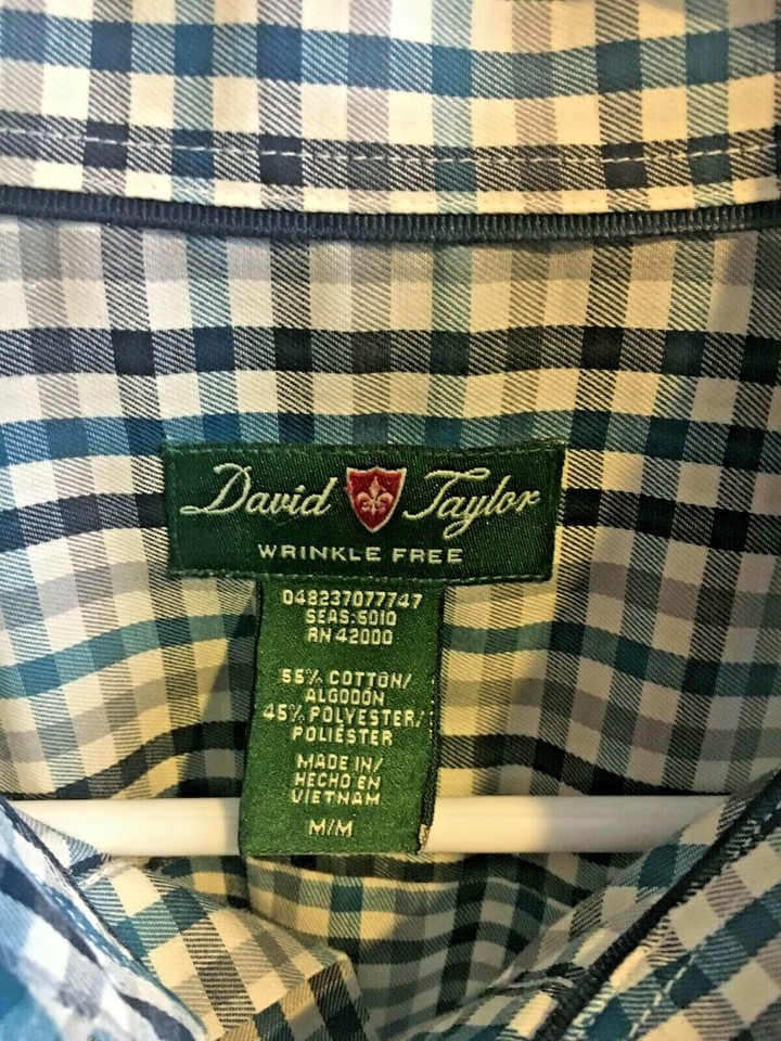 Men's David Taylor Button Front Shirt Medium Black Gray Teal Check ...