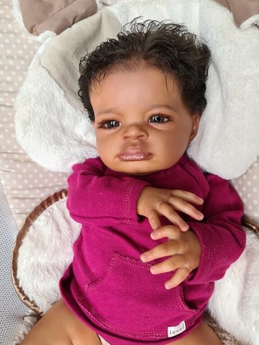 20" Lanny Dark Brown Skin Reborn Baby Doll Art Made 3D Skin Lifelike ...