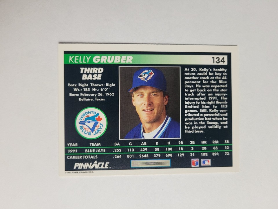 1992 Pinnacle Baseball #134 Kelly Gruber | eBay