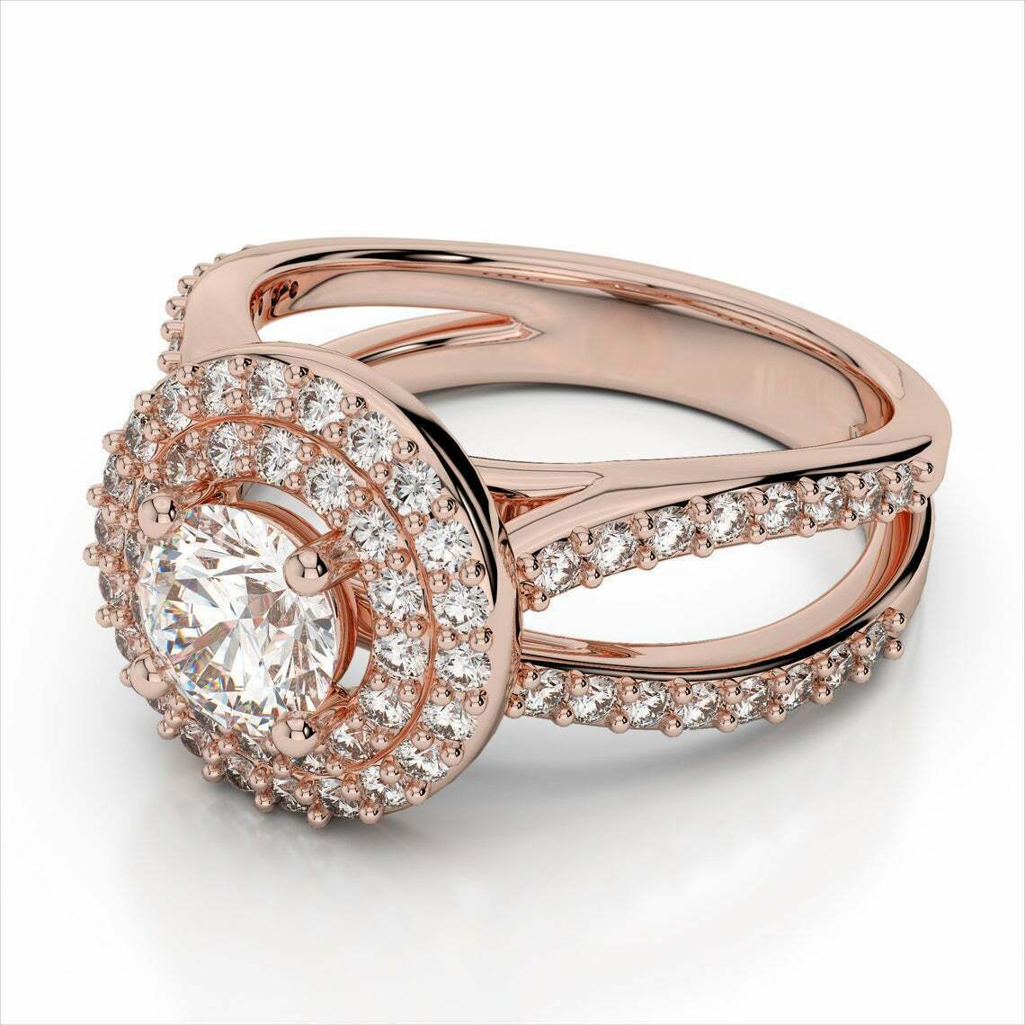 14k Real Rose Gold Rings 1.65 Ct Round Simulated Diamond Wedding Ring ...