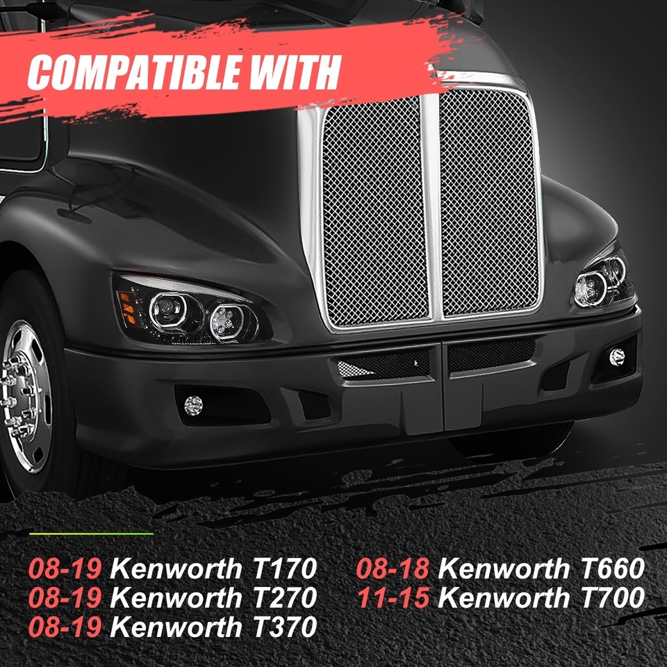 Dual LED DRL Projector Headlight for Kenworth T270 T370 T660 T700 08-19 ...