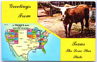 Postcard Texas Greetings From The Lone Star State Texan's Map ...