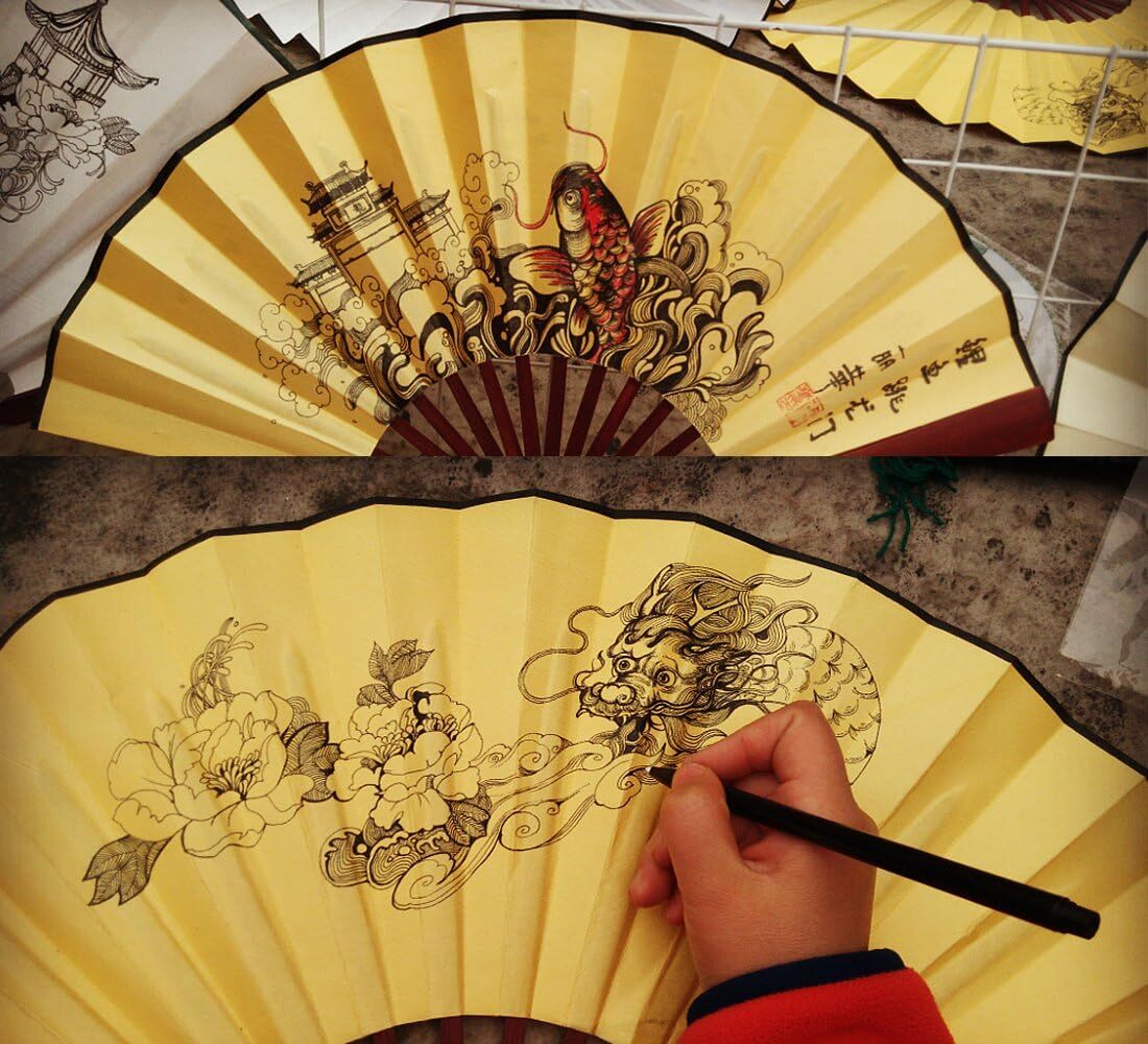 HONSHEN Chinese Fan Folding Hand Fans with Traditional Yellow | eBay