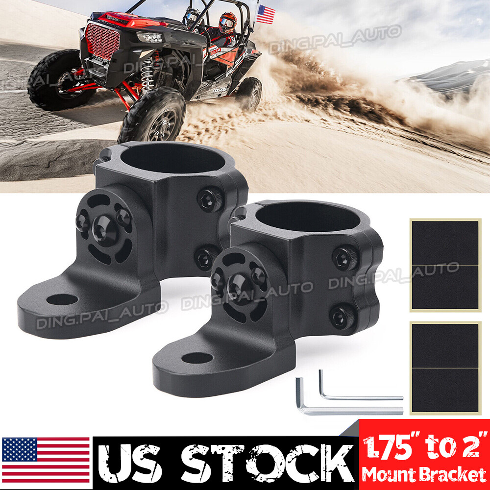 2X Mount Brackets For UTV ATV RZR 4WD LED Whip Light Bar 1.75" to 2 ...