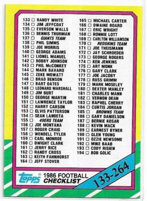 2ND SERIES 133-264 CHECKLIST CARD 1986 Topps Football card #395 NR MT ...