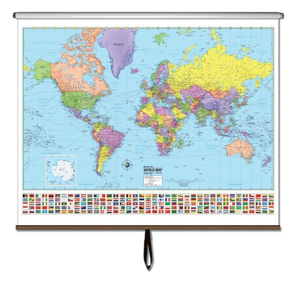 World Advanced Political Classroom Wall Map on Roller | eBay
