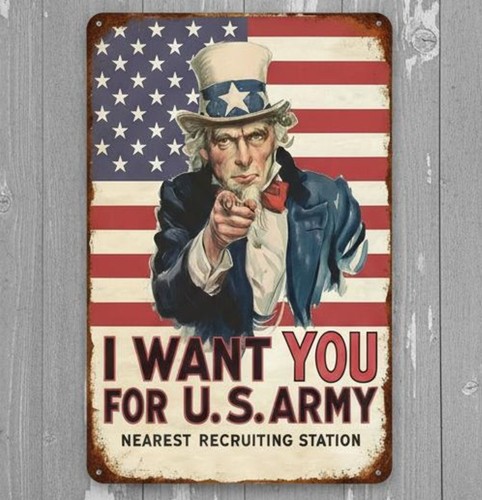 Uncle Sam I Want You For U.S. Army 8 x 12 Vintage Novelty Metal Sign ...