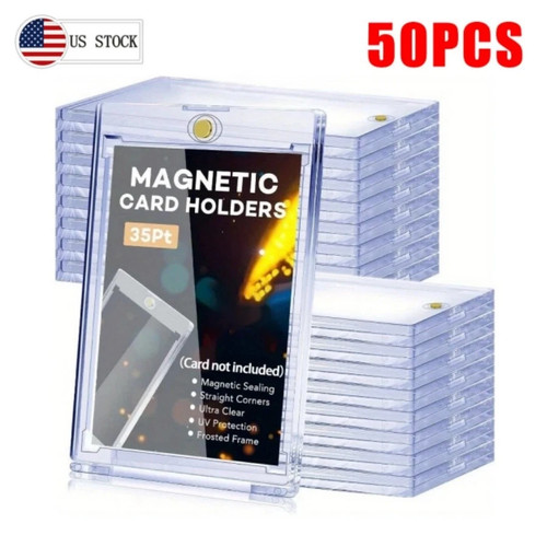 50 Pack Magnetic Trading Sports Card Holders 35pt One-Touch Hard UV Protection | eBay