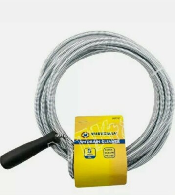 5M DRAIN CLEANER ROD UNBLOCK WASTE PIPE SINK TOILET FLEXIBLE PLUNGER ...