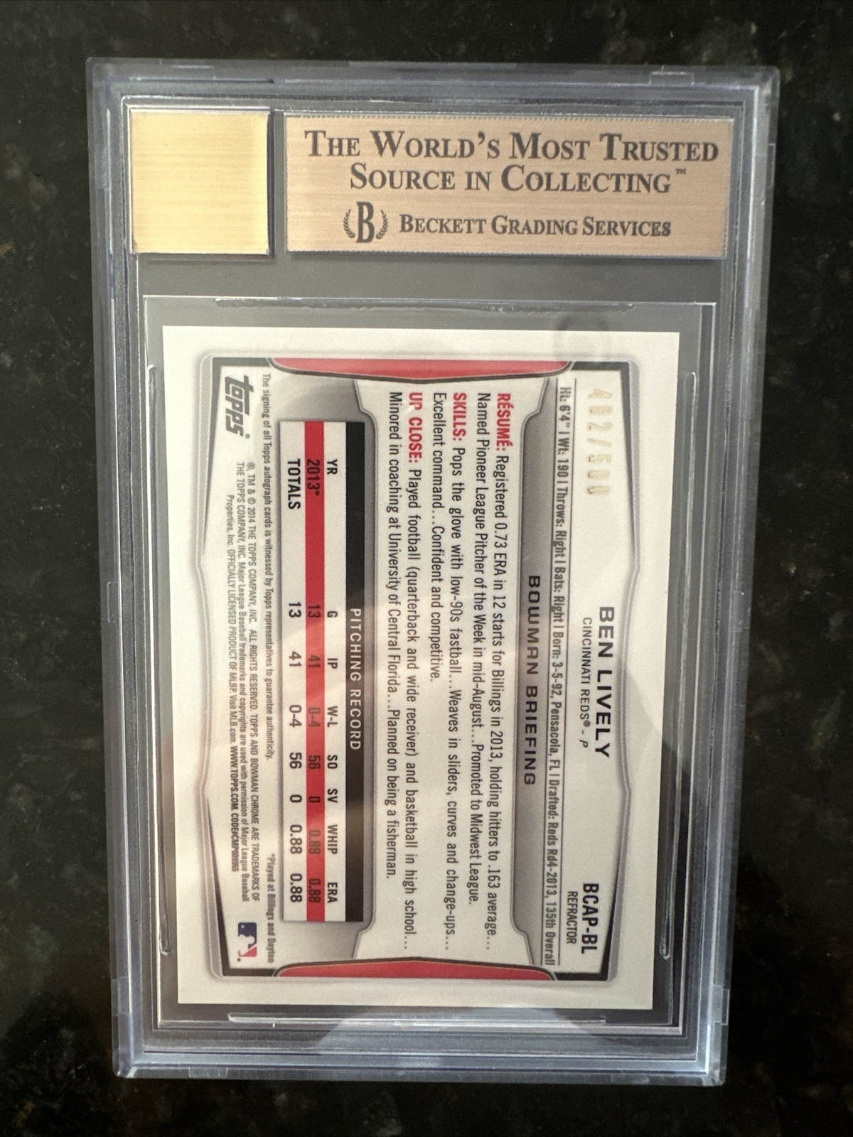 2014 Bowman Chrome - Prospect Autographs Ben Lively #BCAP-BL (AU, RC ...