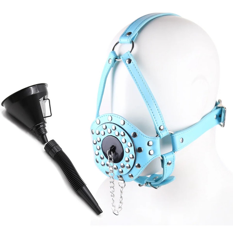 Toilet Funnel Open Mouth Gags Mask Hood PU Leather Funnel Oral Head ...