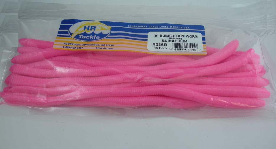 Haw River 9236B 9" Hi-Float Bubble Gum Worm 9" 15CT Color BUBBLE gum ...