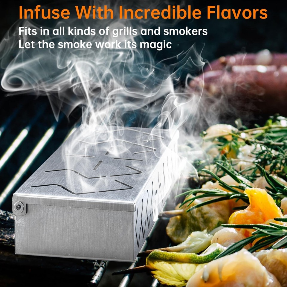 Smoker Box for Gas Grill, 2-Pack Stainless Steel Wood Chip Boxes with ...