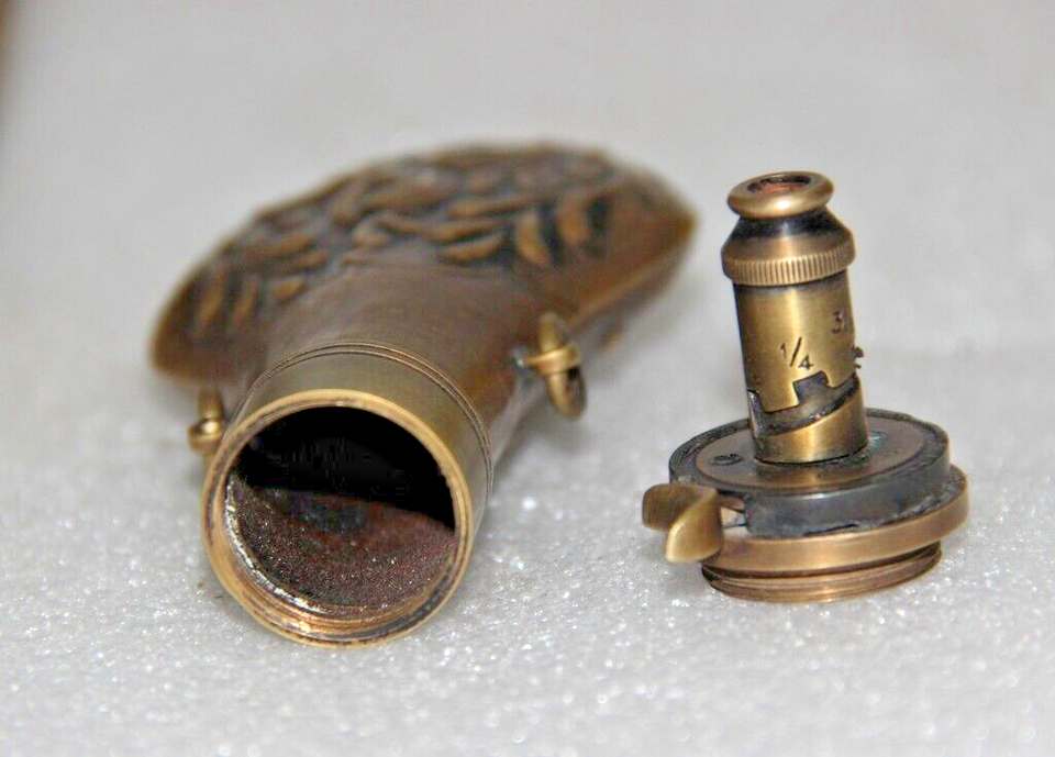 Vintage Victorian Look Brass Engraved Gun Powder Bottle, Flask - 13985 ...