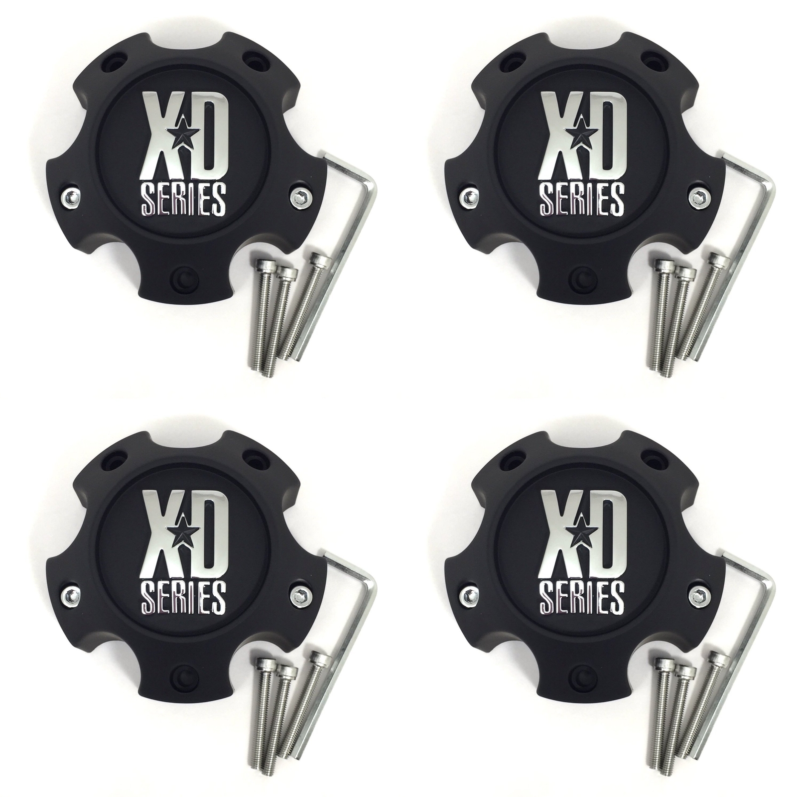 4 XD Series Black Wheel Center Caps for 5L XD808 Menace XD809 Riot ...