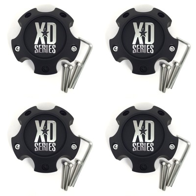 4 XD Series Black Wheel Center Caps for 5L XD808 Menace XD809 Riot ...