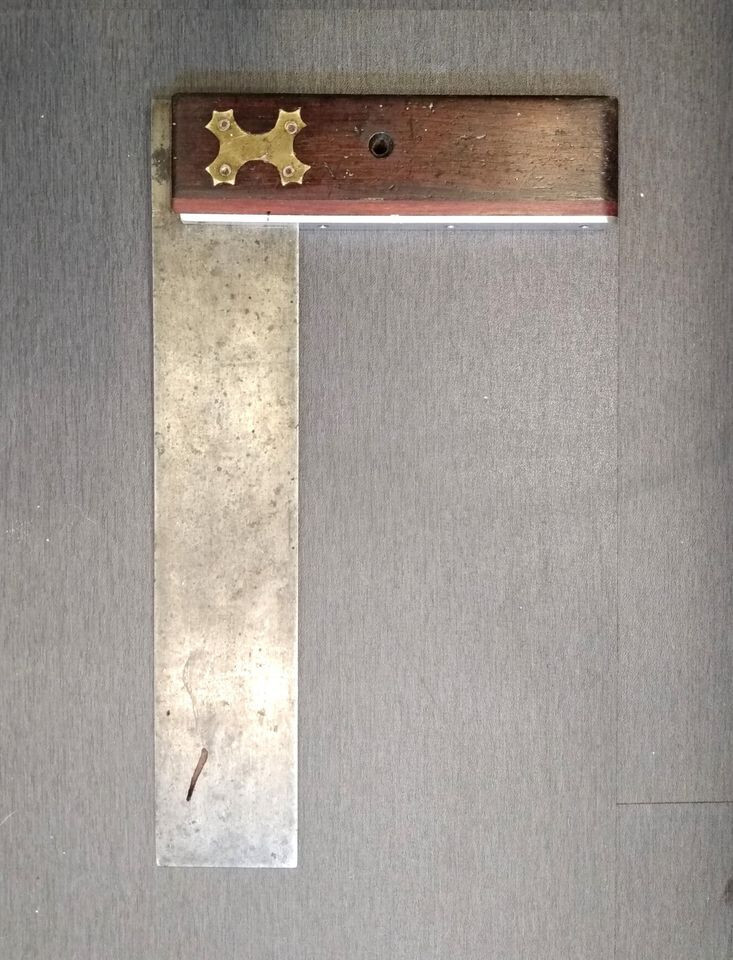 ROSEWOOD & BRASS TRI SQUARE, 8" x 14", SCOTLAND 1880. RESTORED, IN ...
