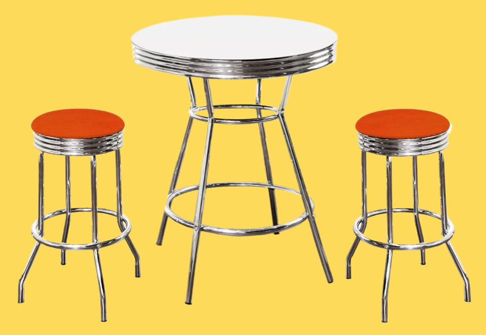 Bar Table Set White w 2 Orange Swivel Bar Stools Chairs Set Retro ...
