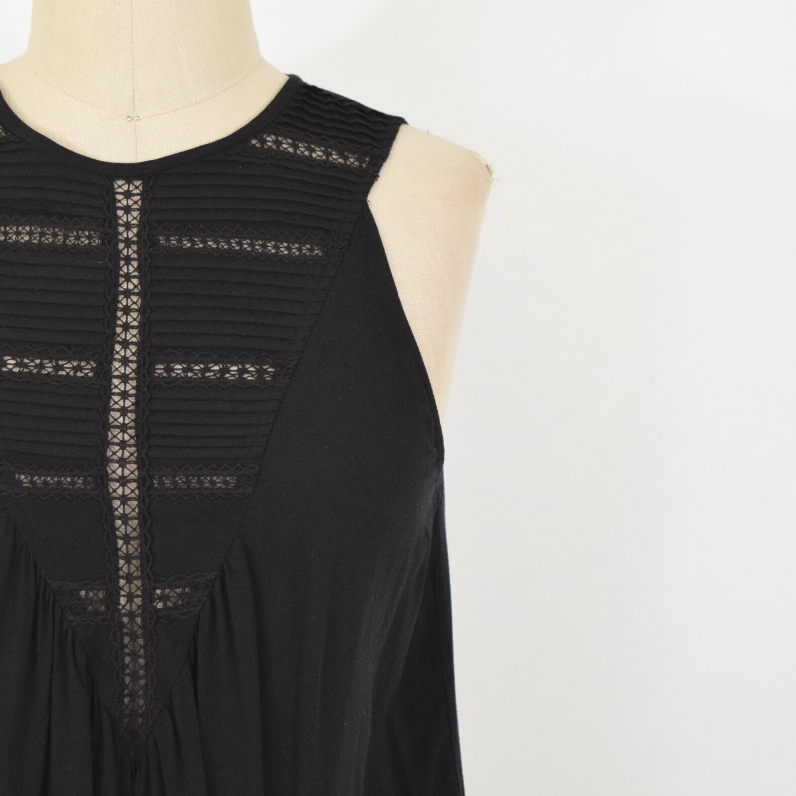 Theory Blouse S Black Rayon Challis Embroidered Eyelet Sleeveless ...