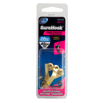 2x Zenith Sure Hook CHILDSAFE PICTURE HANGER for 20kg/45kg Frame BRASS ...