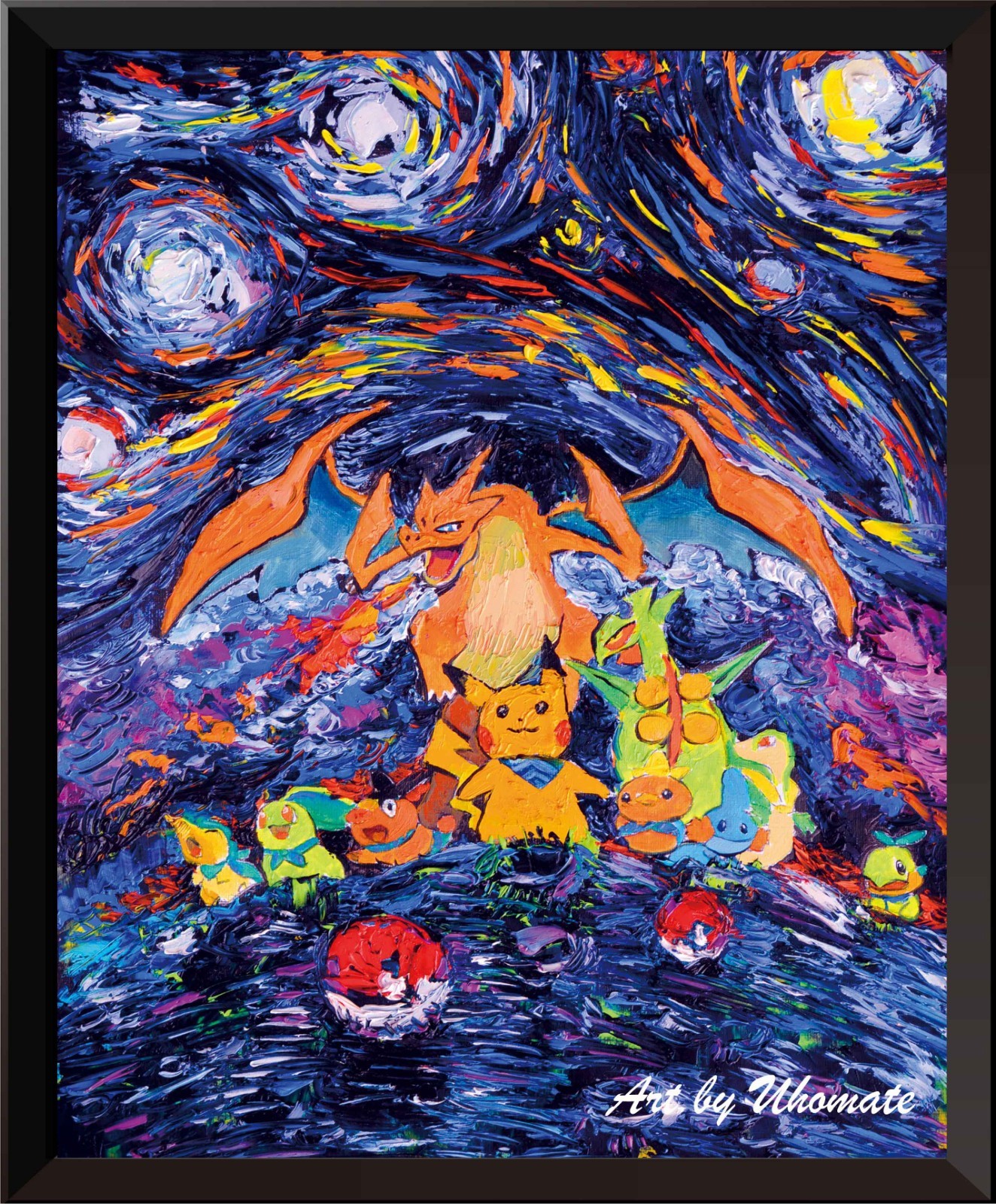 Pikachu and Pokemon Go Van Gogh Starry Night Baby Wall Decor Art Print ...