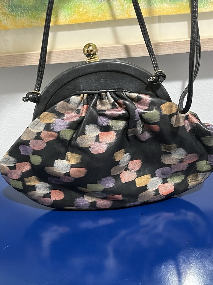 Fancy Nancy Painted Leather Bag Purse Black Crossbody Gold Class Vtg ...