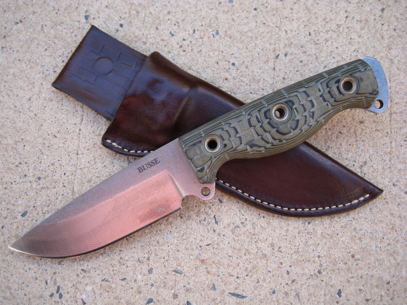 BUSSE Combat SOB Son Of Badger Knife Custom Molded Leather Sheath BROWN ...