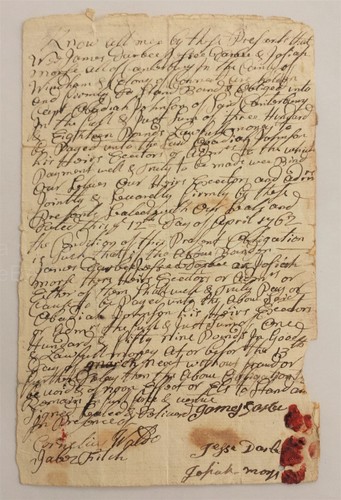 1762 antique COLONIAL BOND cantebury ct DARBY MORSE to Capt OBEDIAH ...