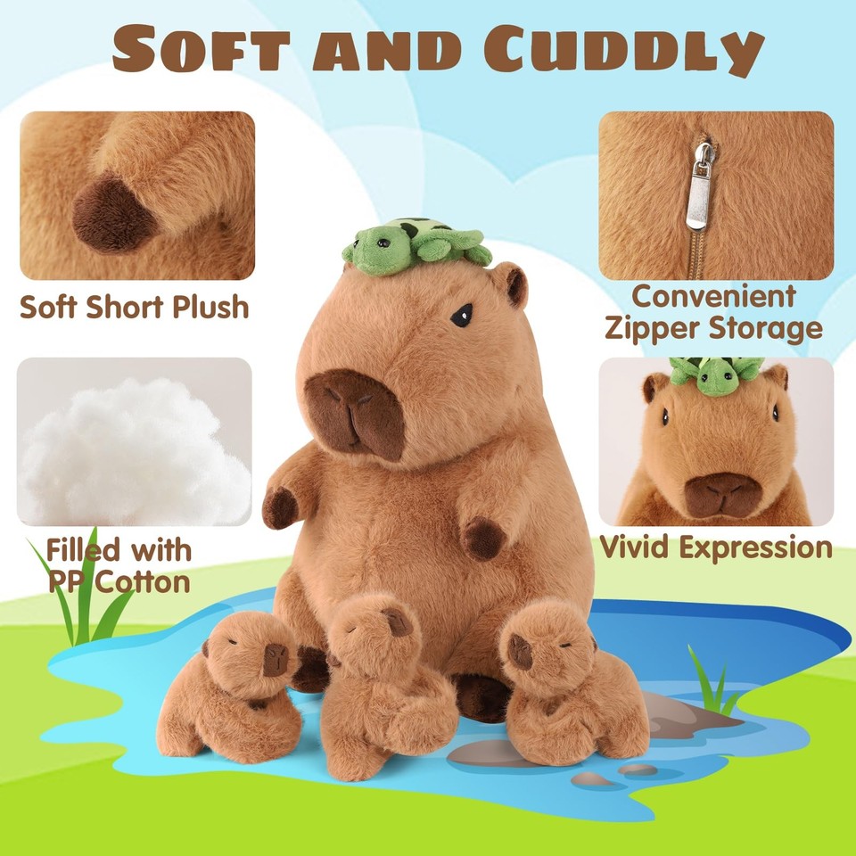 5 in 1 Capybara Plush, 12.8" Mommy Capybara Stuffed Animal with 3 ...