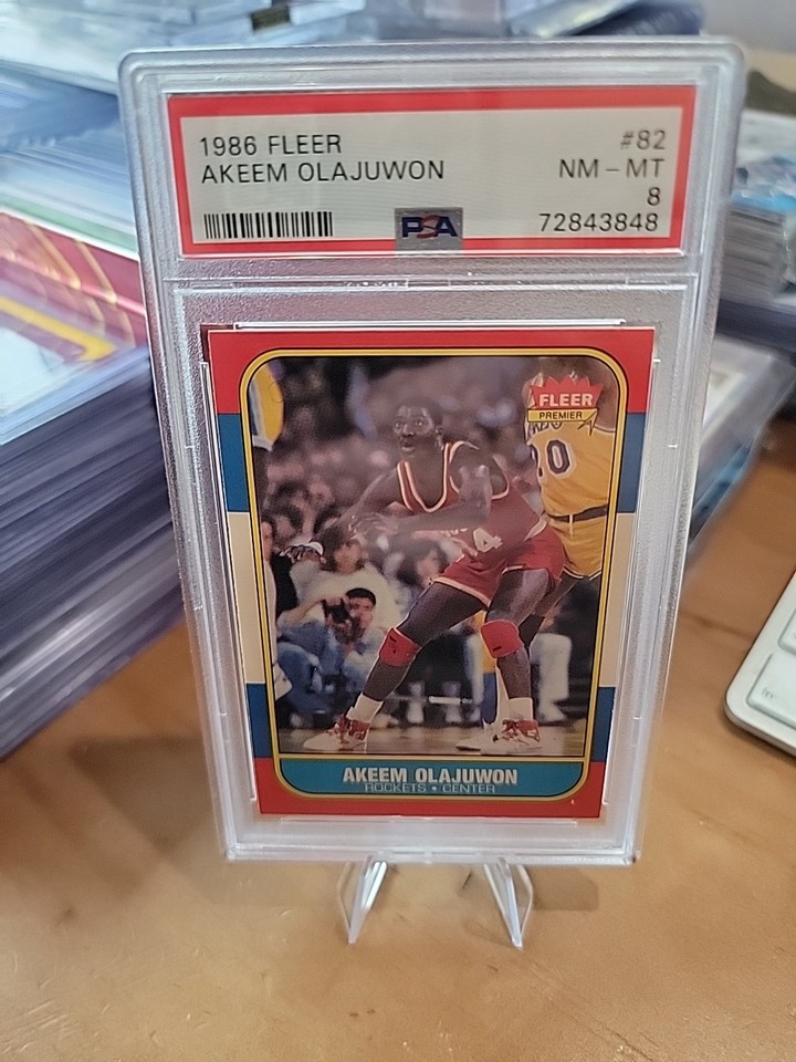 1986-87 Fleer Hakeem Olajuwon Rookie RC #82 PSA 8 Rockets sharp | eBay