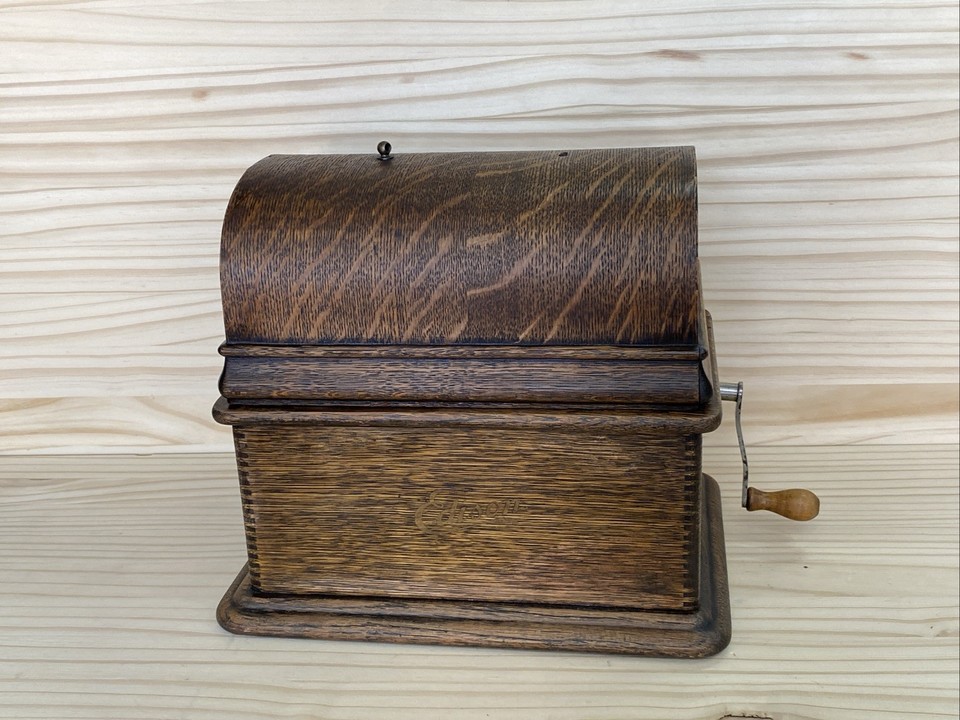 Antique Edison phonograph TIGER OAK CASE 4-minute model h reproducer ...