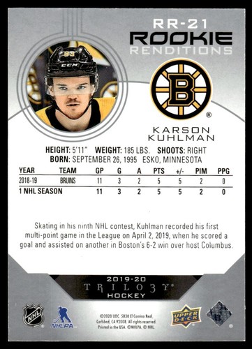 2019-20 Upper Deck Trilogy Rookie Renditions Gold Foil Auto Karson ...