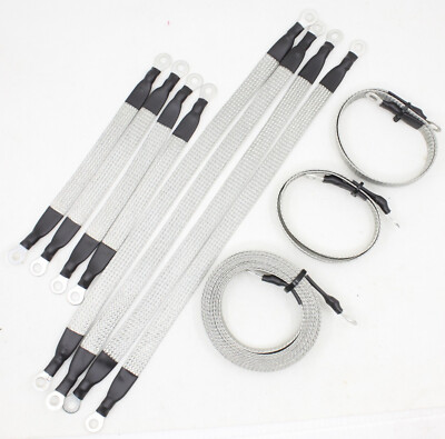 Ground Braid Jumper kit (4) 6", (4) 12"( 2)18" (1)10ft Straps with 1/4 ...