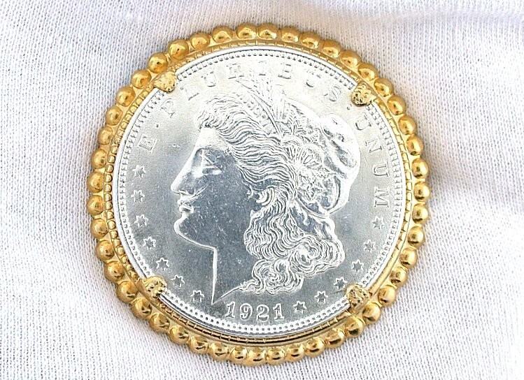 1921 REAL Morgan Dollar Gold Plated Pin Prong Brooch EBS8728 | eBay