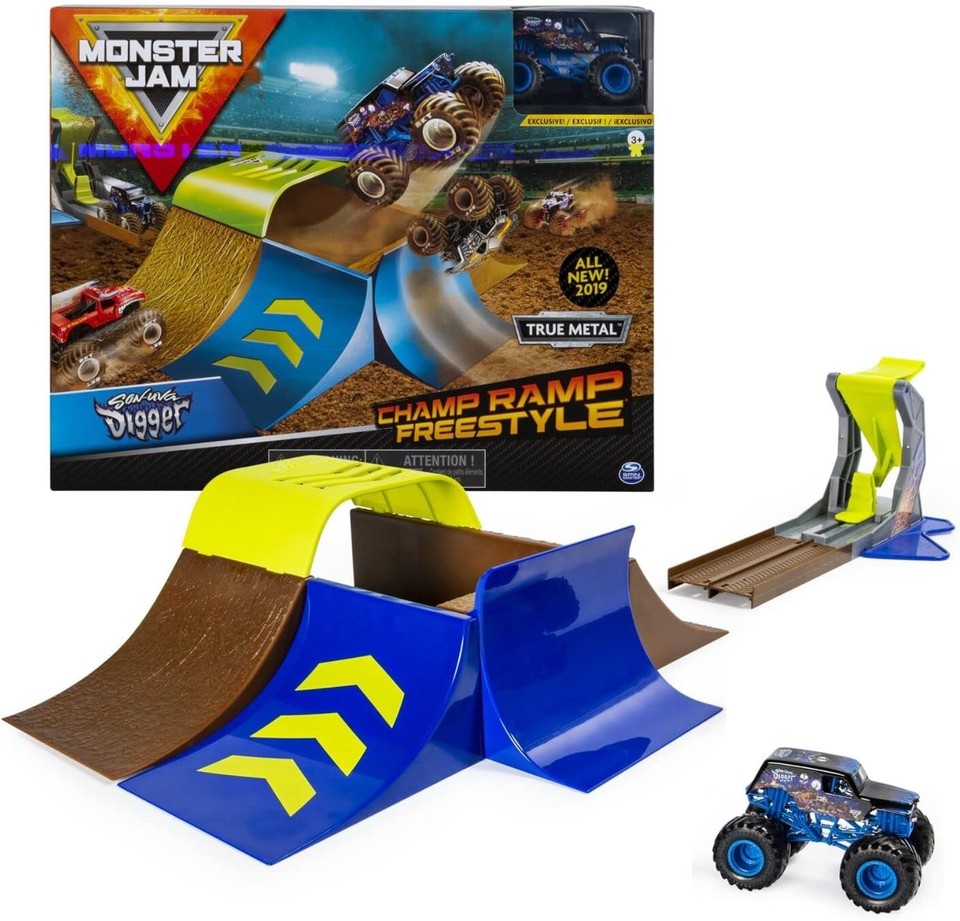Monster Jam Official Champ Ramp Freestyle Playset & Son-uva Digger ...