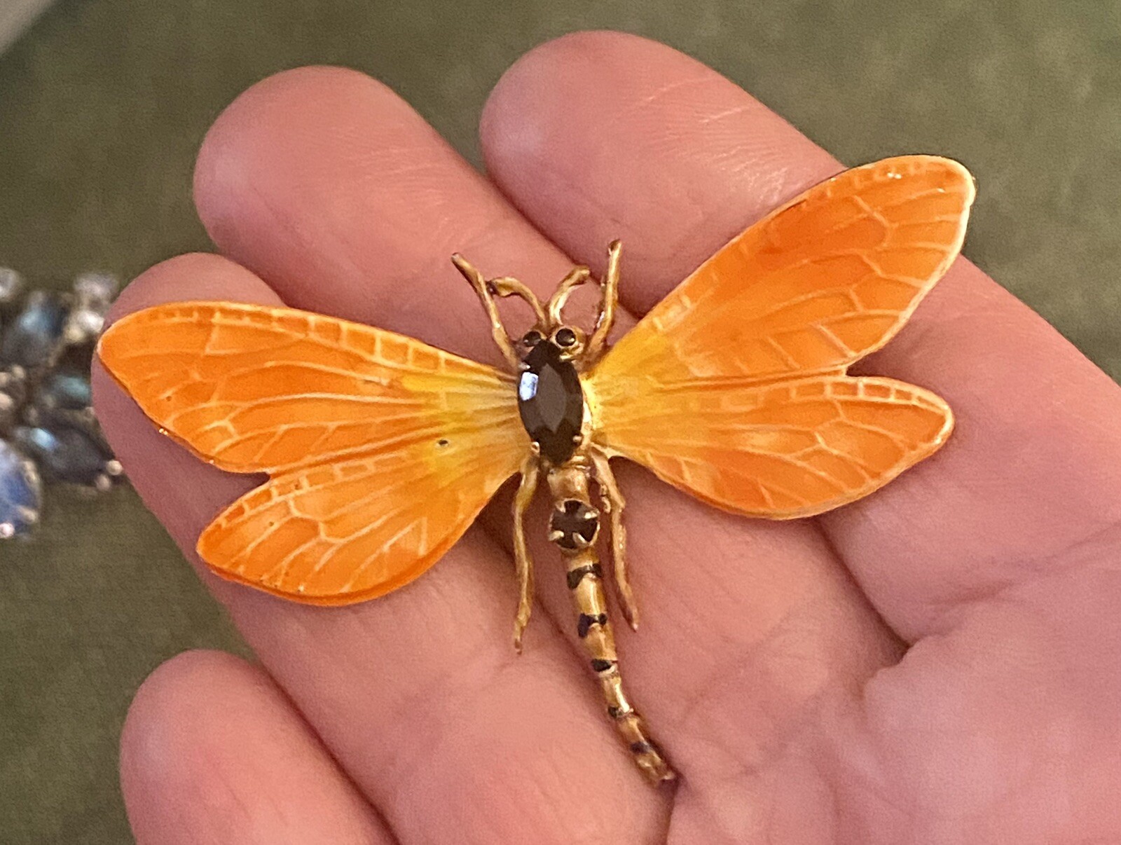 Original By Robert Orange Enamel Dragonfly Brooch Pin… - Gem