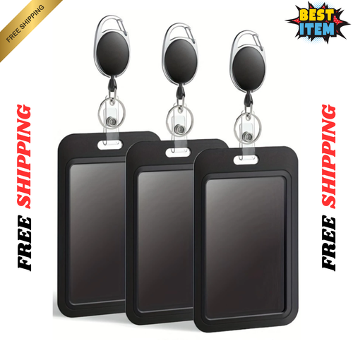 1PCS Black ID Card Holder with Retractable Cover Ideal for ID & Transit ...