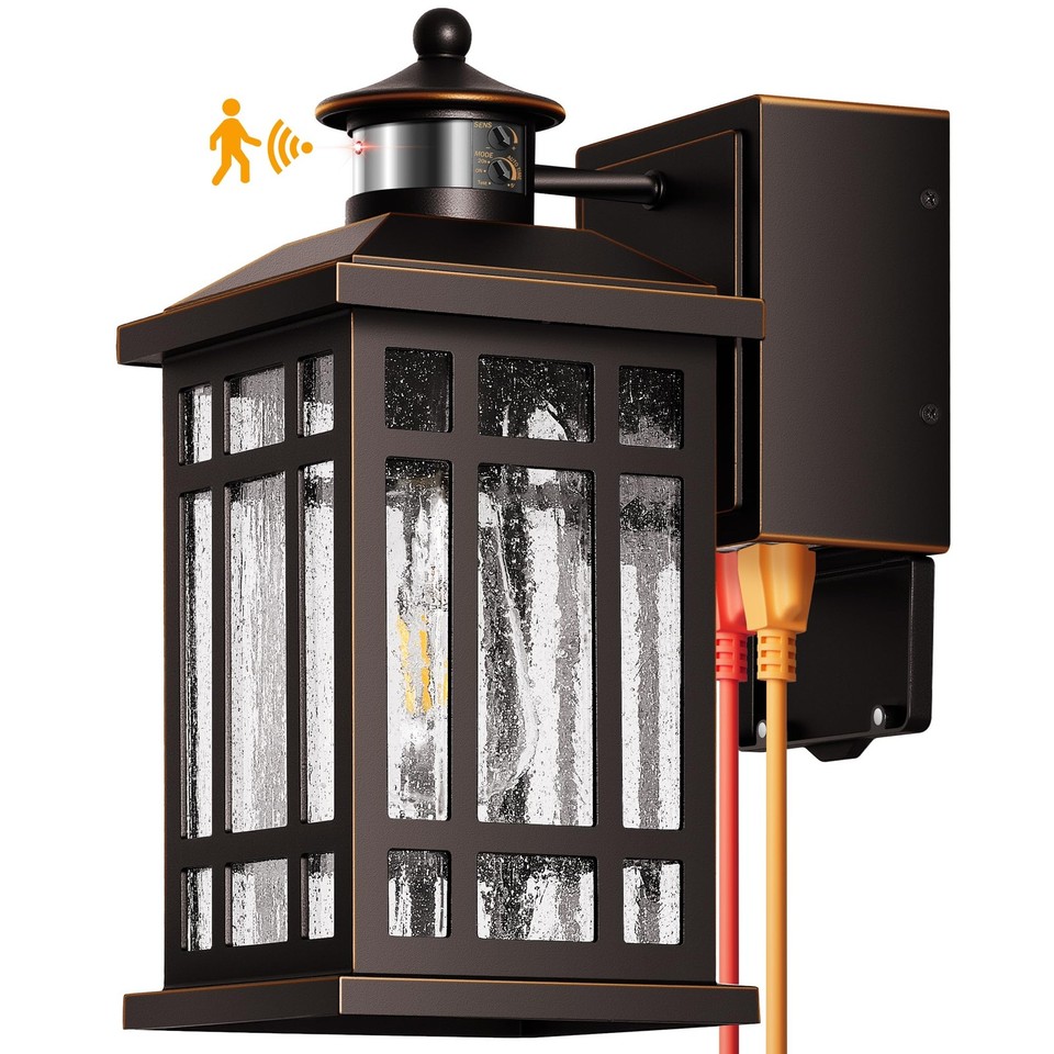 Outdoor Wall Light Fixtures with GFCI Outlet, Adjustable Sensitivity ...