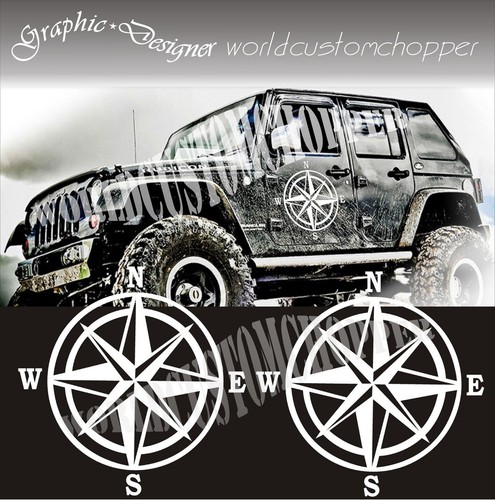 2 ADESIVI DECAL STICKERS FUORISTRADA 4X4 OFF ROAD JEEP STELLA BUSSOLA ...