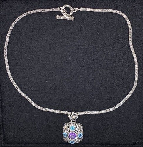 Samuel Behnam BJC Amethyst And Blue Topaz 925 Silver 18K Gold Necklace ...